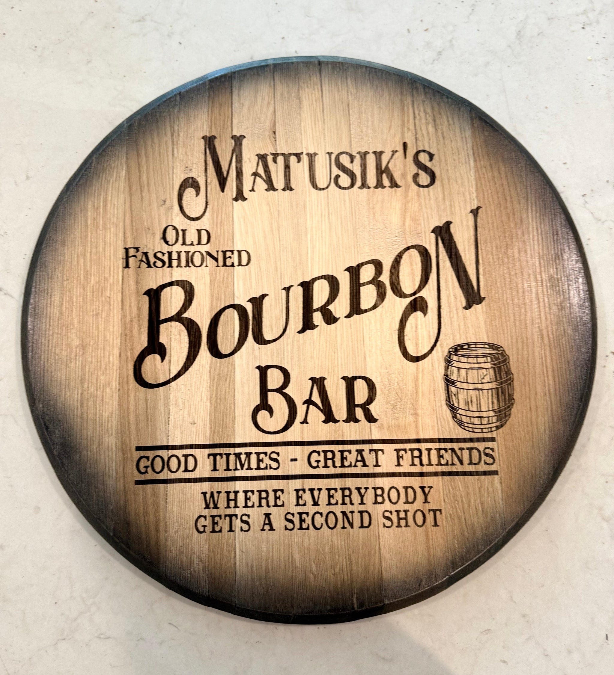 Custom Bourbon Barrel Head Bar Sign – 10th Mountain Whiskey